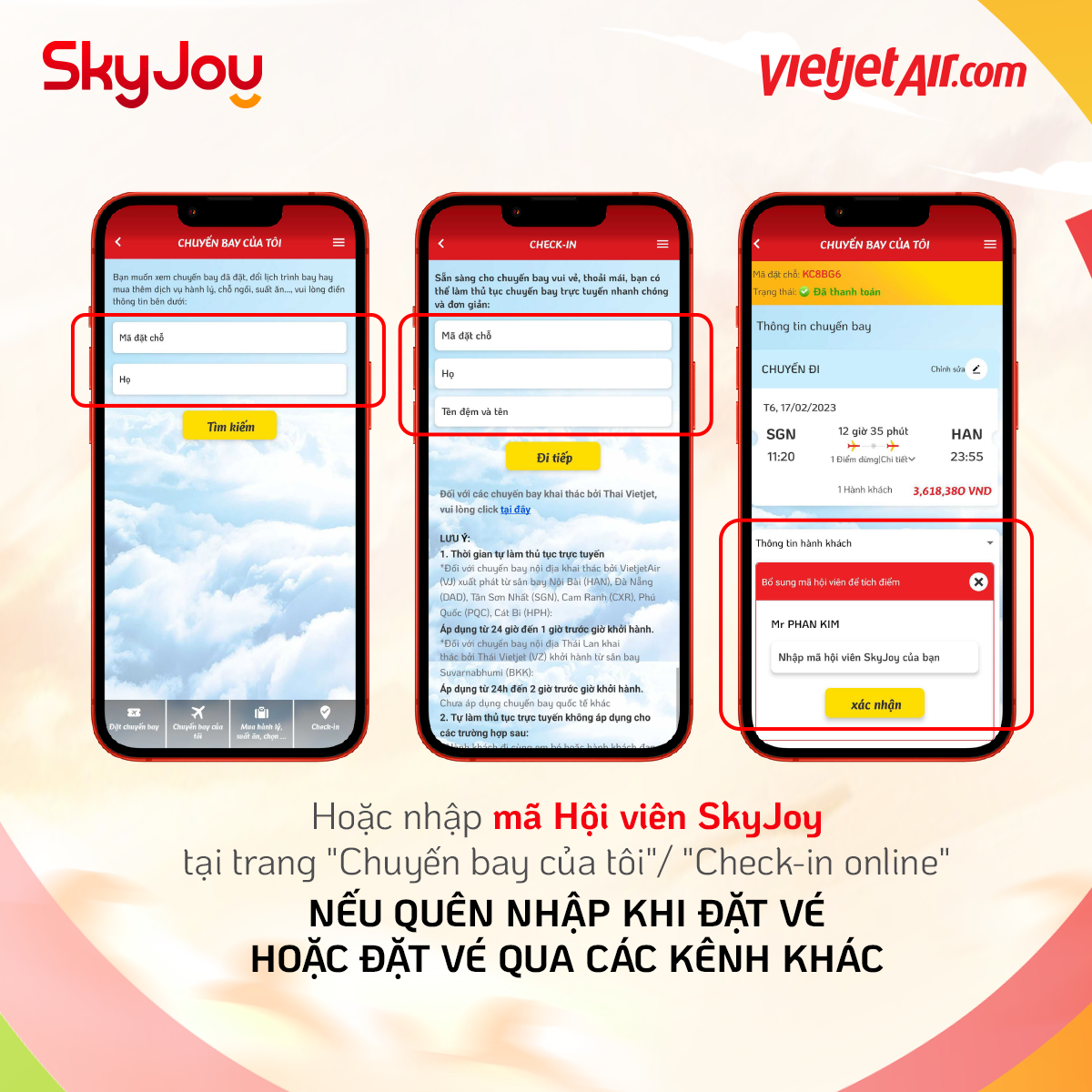 BAY CÙNG VIETJET, NHẬP ĐÚNG MÃ HỘI VIÊN SKYJOY – ĐIỂM TING TING VỀ APP - SkyJoy