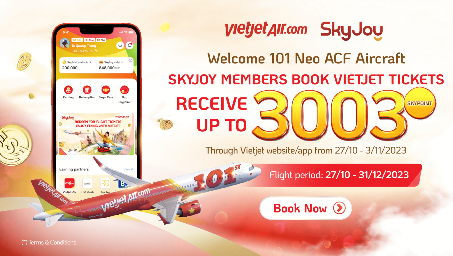 SKYJOY MEMBERS BOOK VIETJET TICKETS – RECEIVE UP TO 3003 SKYPOINTS - SkyJoy