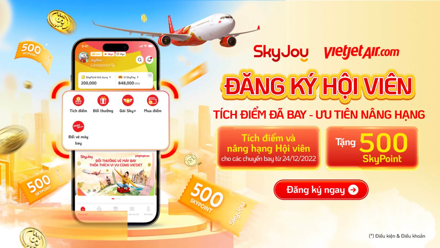 THAM GIA VIETJET SKYJOY – TÍCH ĐIỂM ĐÃ BAY, HƯỞNG ƯU TIÊN NÂNG HẠNG - SkyJoy