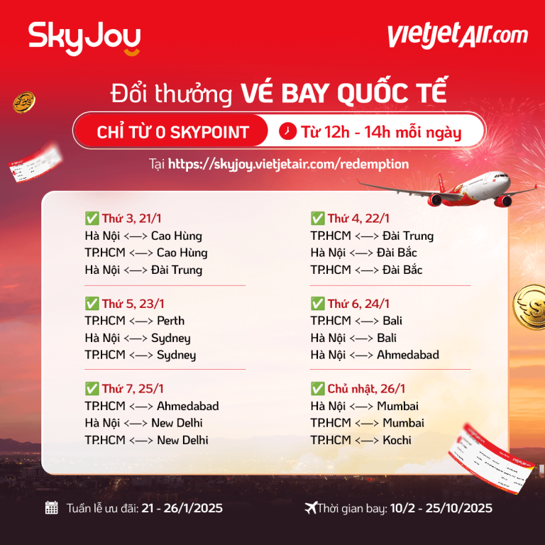 ĐỔI THƯỞNG VÉ MÁY BAY QUỐC TẾ CHỈ TỪ 0 SKYPOINT - SkyJoy