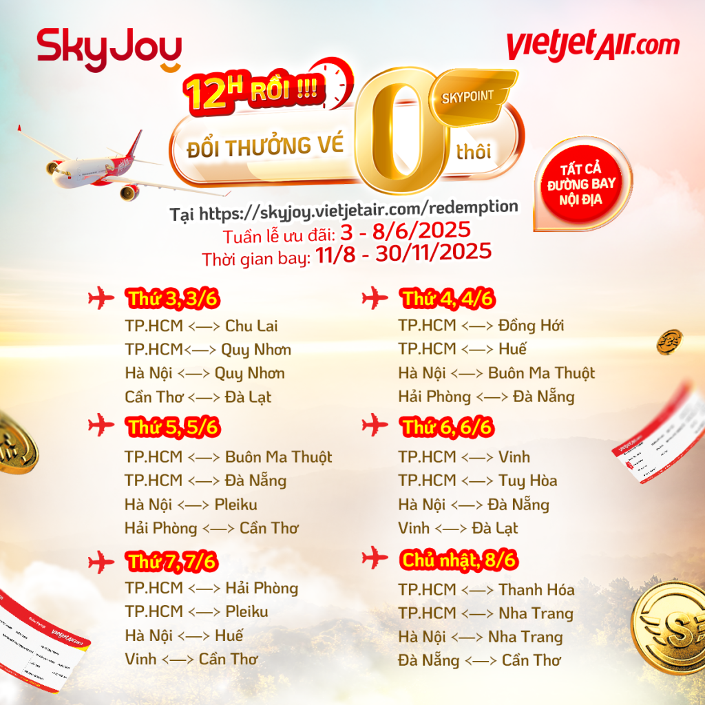 12H RỒI, ĐỔI THƯỞNG VÉ 0 SKYPOINT THÔI! - SkyJoy